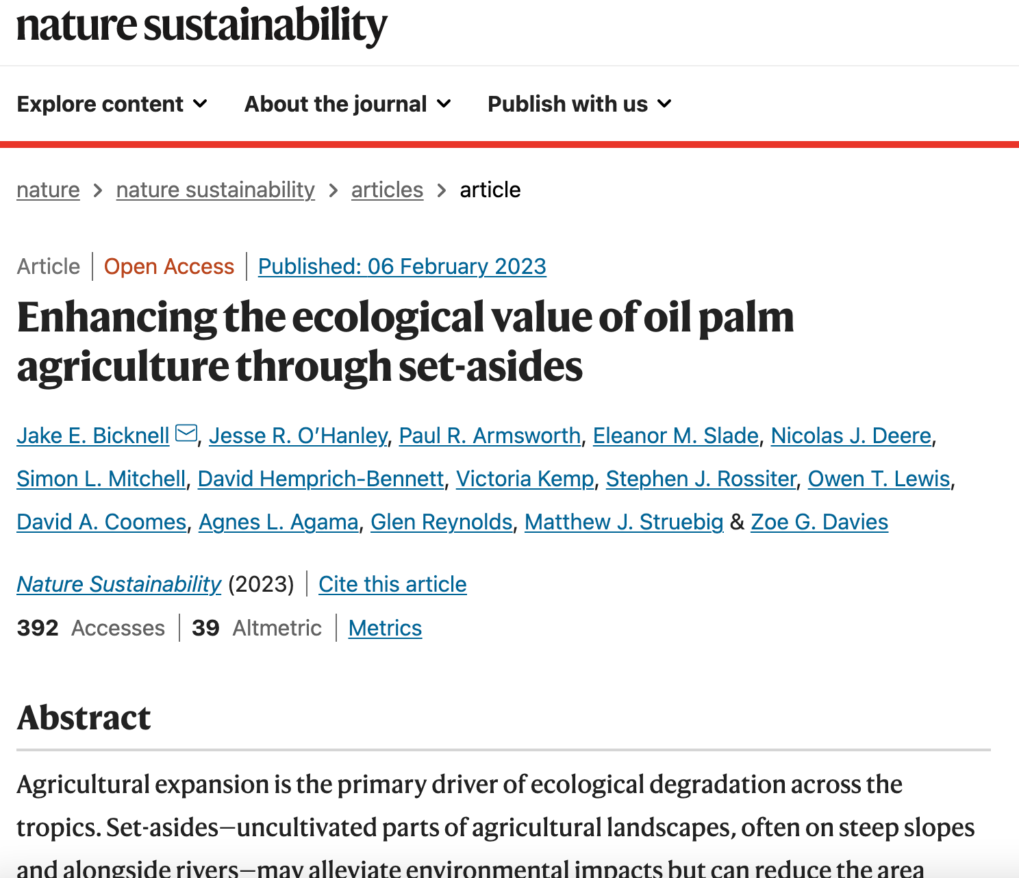 New paper on optimising oil palm landscapes for biodiversity in Nature ...